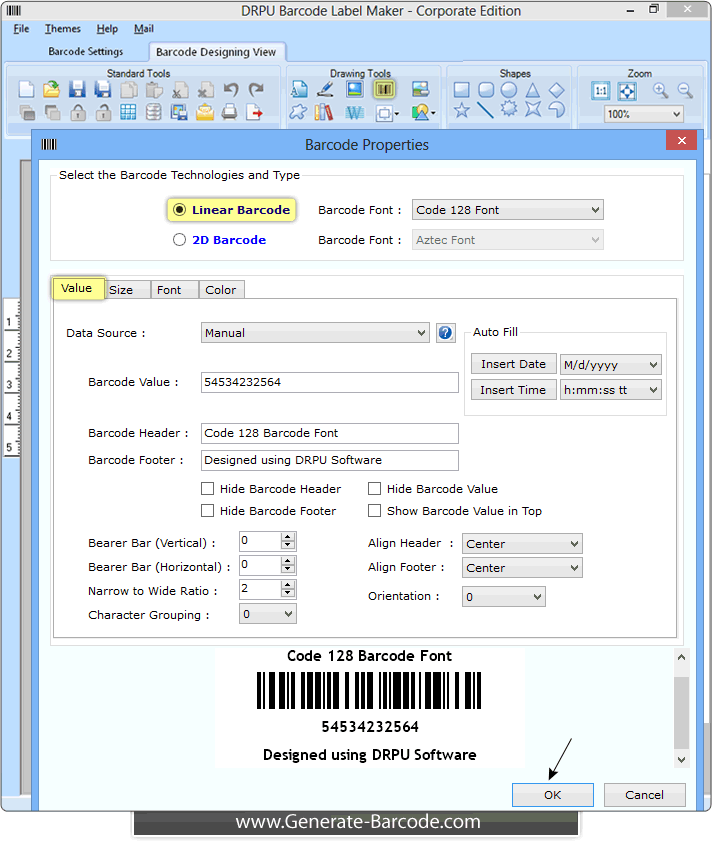 Design And Print Code 128 Linear Barcode Font Generate