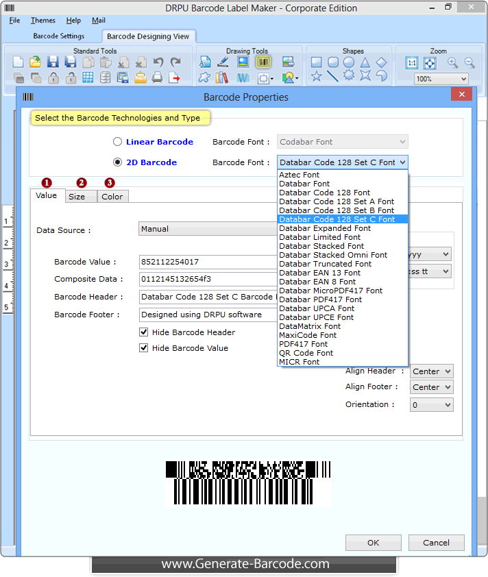 Create Multiple Databar Code 128 Set C Fonts Generate
