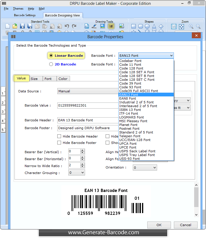 EAN 13 barcode font designed by Generate-Barcode.com software