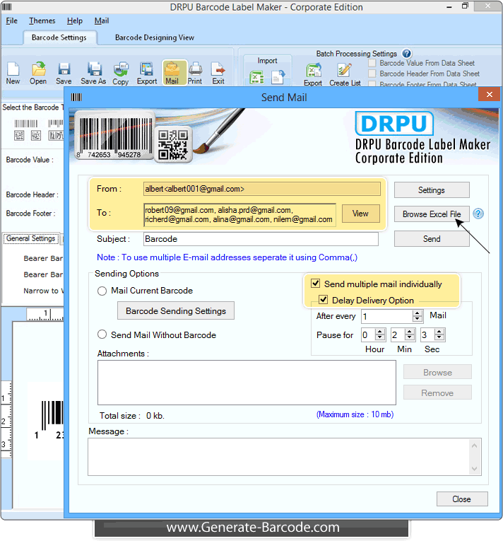 Send designed barcode labels via E-mail Settings – Generate-Barcode.com