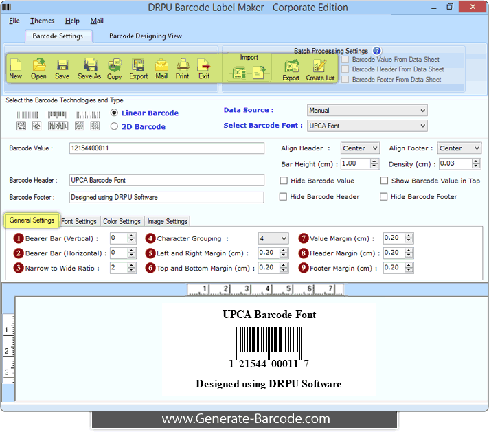 Corporate Edition Barcode Maker Software barcode settings – Generate-Barcode.com
