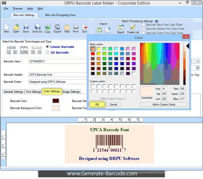 Corporate Edition Barcode Maker Software barcode settings – Generate ...
