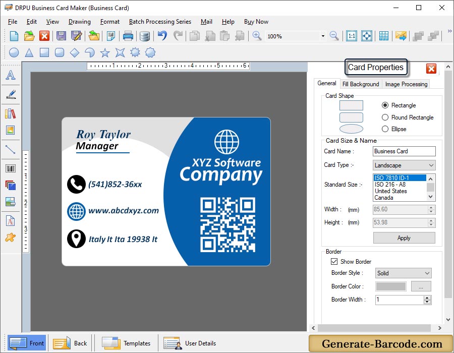Business card maker software design visiting card - Generate-Barcode.com