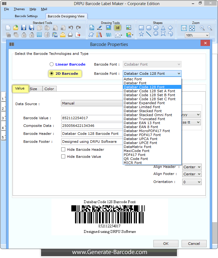 Databar code 128 barcode font designed by Generate-Barcode.com Databar code 128 barcode font designed by Generate-Barcode.com