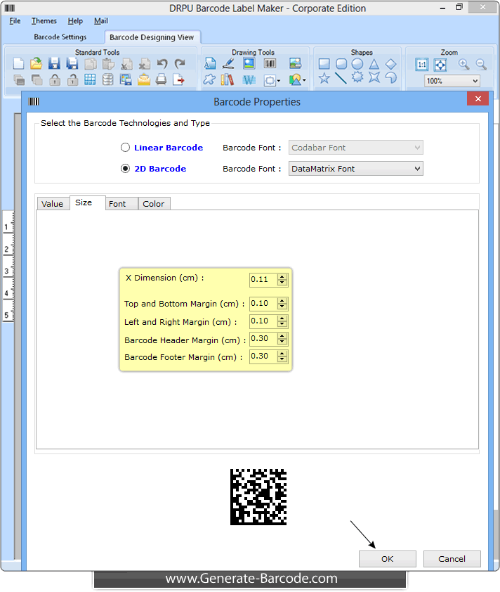 Design and print DataMatrix Barcode Font – Generate-Barcode.com