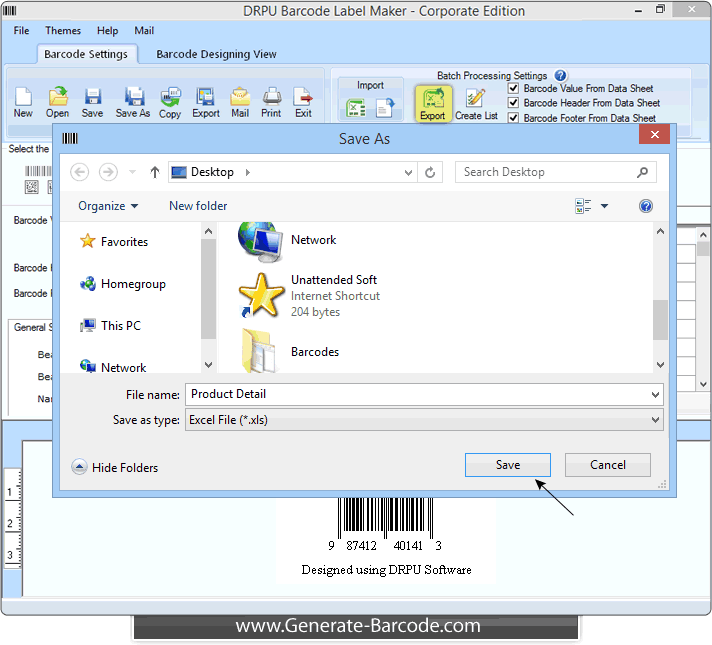 Barcode Maker Software Export Option – Generate-Barcode.com