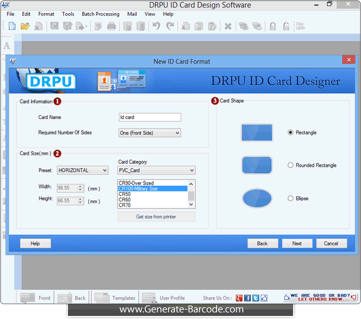 ID card design software screenshot - Generate-Barcode.com