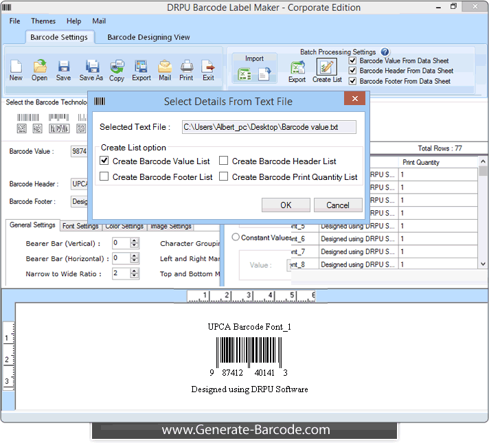 Barcode Software has option to Import Barcode list – Generate-Barcode.com