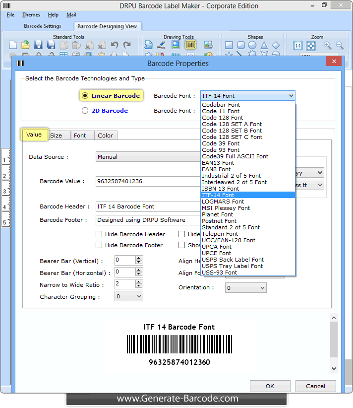 Generate And Print Itf 14 Barcode Linear Font Generate