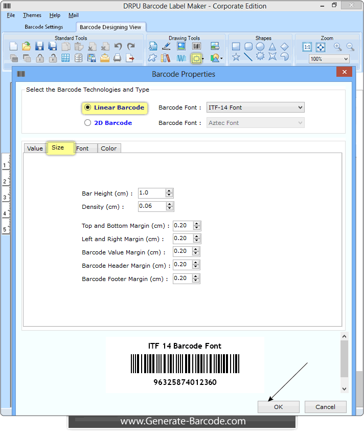 Generate and print ITF-14 Barcode linear font – Generate-Barcode.com