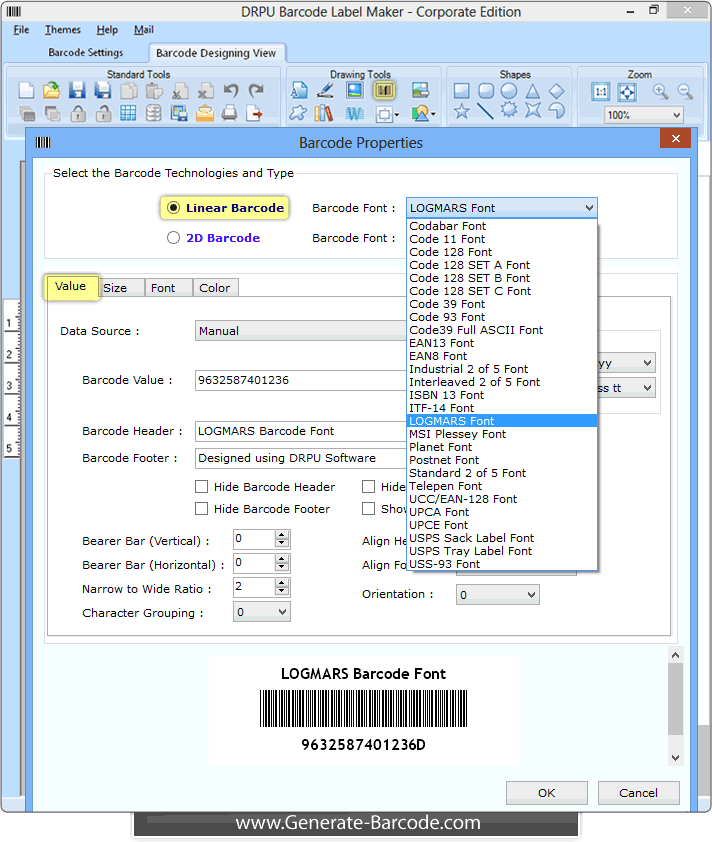 Generate multiple LOGMARS Linear Barcode Font – Generate-Barcode.com