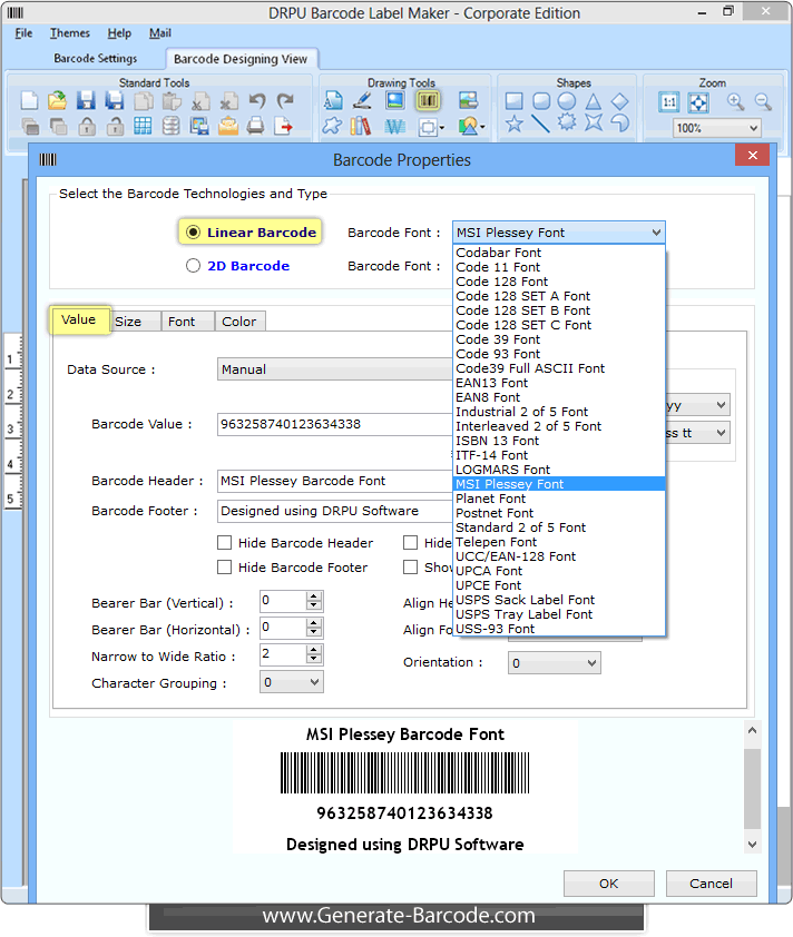 Create MSI Plessey Linear barcode font - Generate-Barcode.com