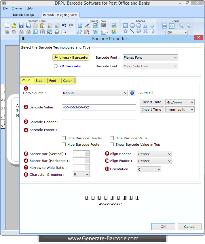Post Office Bank Barcode Software screenshots - Generate-Barcode.com
