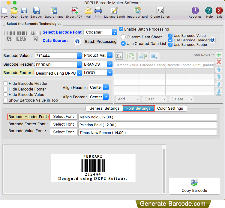Mac OS X Barcode Software screenshots - Generate-Barcode.com