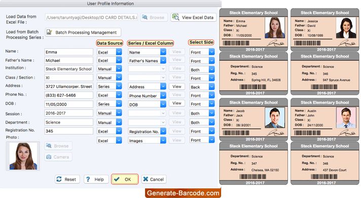 Mac Student ID Cards Maker Software to generate multiple student ID cards