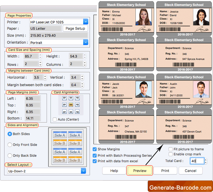 Mac Student ID Cards Maker Software Screenshots - Generate-Barcode.com