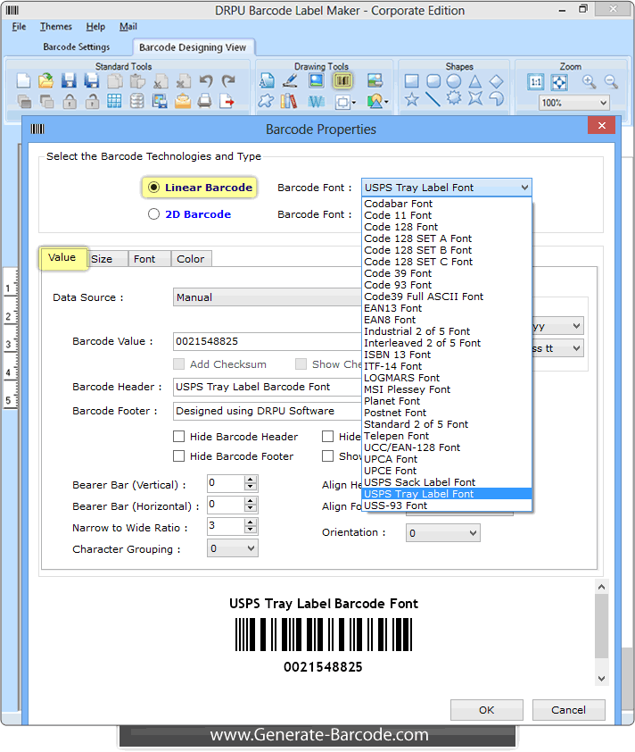 DRPU Barcode Maker USPS Tray label font image – Generate-Barcode.com